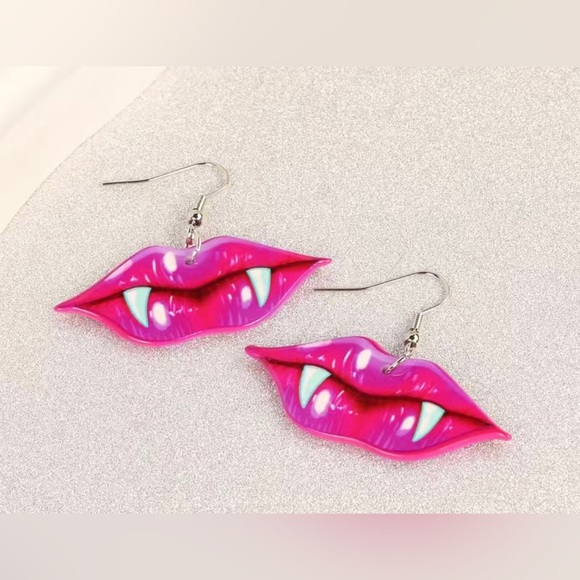 Jewelry | Nwt Retro Goth Punk Hot Pink Vampire Lips Earrings | Poshmark